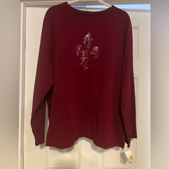 Talbots | Tops | Talbots 3x Burgundy Top With Sequin Fleur De Lis Nwt ...